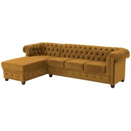 Home Affaire Chesterfield-Sofa &raquo;New Castle L-Form&laquo; hochwertige Knopfheftung in Chesterfield-Design, B/T/H: 255(171/72) gelb