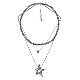 Steuer Damen Kette mit Anh&auml;nger &raquo;Set Collier mit Glasperlen zweireihige Venezianer mit Stern&laquo; silber