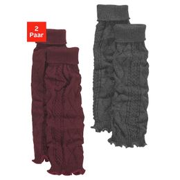 Lavana Damen Stulpensocken Packung, 2 Stk. tlg. mit Zopfstrickmuster rot Einheitsgr&ouml;&szlig;e