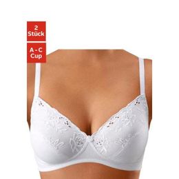 Petite Fleur Damen Petite Fleur Soft-BH Packung, 2 St&uuml;ck, ohne B&uuml;gel, mit h&uuml;bscher Baumwollstickerei wei&szlig; 70, Cup C