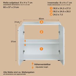 Welltime Waschbeckenunterschrank &raquo;Sovana&laquo; Waschtisch mit verstellbarem Fach - Ma&szlig;e (B/T/H) 60/31/56 cm wei&szlig; Holzwerkstoff