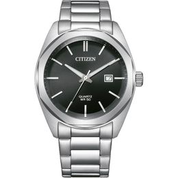 Citizen Herren Quarzuhr Armbanduhr, Damenuhr, Herrenuhr, Edelstahlarmband, analog, Tag silber