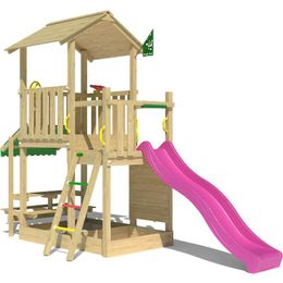 Jungle Gym Spielturm &raquo;Keep&laquo; Spielanlage mit Mini Market und Rutsche mit Wasseranschluss pink Holzwerkstoff