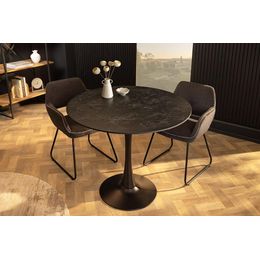 Riess Ambiente Runder Esstisch LYON 80cm grau Marmor Keramik Bistrotisch schwarzer S&auml;ulenfu&szlig; Riess-Ambiente Esszimmertisch K&uuml;chentisch 2 Personen Industrie & Loft...