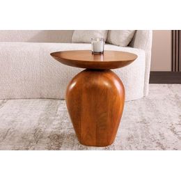 Riess Ambiente Massiver Beistelltisch ORGANIC 50cm braun Mangoholz oval S&auml;ulenfu&szlig; Riess-Ambiente Modern Natur