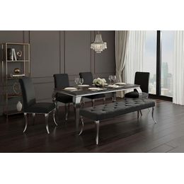 Riess Ambiente Chesterfield Sitzbank MODERN BAROCK DELUXE 170cm schwarz Samt silber Edelstahl Riess-Ambiente