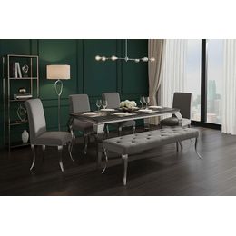 Riess Ambiente Chesterfield Sitzbank MODERN BAROCK DELUXE 170cm grau Samt silber Edelstahl Riess-Ambiente