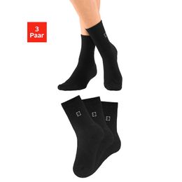 ELBSAND Damen Socken Packung, 3 Stk. tlg. mit Frottee und eingestricktem Markenlogo schwarz 35-38