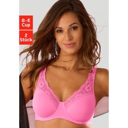 Petite Fleur Minimizer-BH Packung, 2er-Pack, mit B&uuml;gel aus weicher Baumwollqualit&auml;t und Spitze pink 75, Cup D Minimizer-BH