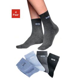 H.I.S. H.I.S Damen Basicsocken Packung, 4 Paar tlg. mit eingestricktem Markenlogo blau 35-38