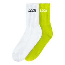 Lscn By Lascana Damen LSCN by LASCANA Tennissocken Packung, 2 Paar tlg. mit Halbfu&szlig;frottee gr&uuml;n 35-38
