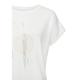 Lascana Damen Lascana Rundhalsshirt &raquo;mit schimmerndem Folienprint&laquo; aus hochwertiger French Terry-Qualit&auml;t aus Viskose wei&szlig; 32/34