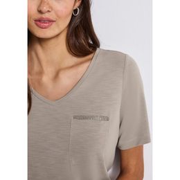 Street One Damen Street One T-Shirt mit Schmuckdetails und V-Ausschnitt beige 38