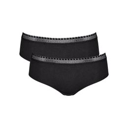 Sloggi Damen Sloggi Hipster &raquo;GO Ribbed&laquo; 2er Pack, Feinripp, Stretch-Spitze, Baumwollmix, bequem, elastisch, weich schwarz M