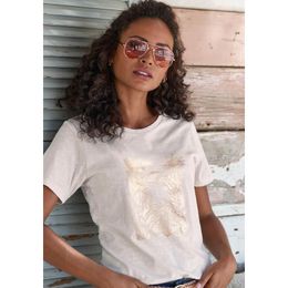 Vivance Damen T-Shirt &raquo;mit goldfarben schimmerndem Folienprint&laquo; 2er-Pack, aus weicher Baumwoll-Qualit&auml;t beige 36/38