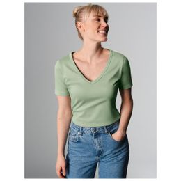TRIGEMA Damen T-Shirt &raquo;TRIGEMA V-Shirt aus Baumwolle/Elastan&laquo; 1 Stk. gr&uuml;n L