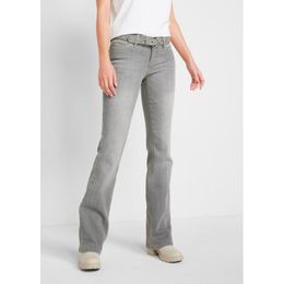 bonprix Damen bonprix Bootcut-Jeans &raquo;Bootcut Jeans Mid Waist, Komfort-Stretch&laquo; im Five-Pocket Style und dezentem Used-Look grau 48, N-Gr