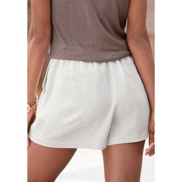 Lascana Damen Lascana Webshorts mit Taschen, Leinenhose, Sommerhose mit G&uuml;rtelschlaufen, modisch beige 46, N-Gr