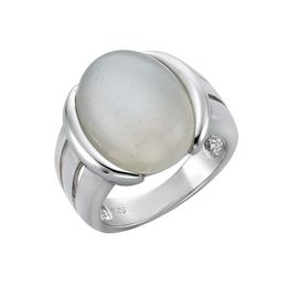 ZEEme Damen Fingerring &raquo;Silber 925 rhodiniert mit echtem Mondstein 16x12mm&laquo; wei&szlig;