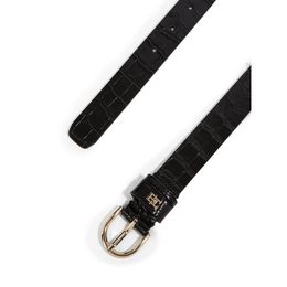 Tommy Hilfiger Damen Lederg&uuml;rtel &raquo;ESSENTIAL EFFORTLESS 2,5cm breit&laquo; 2,5 cm, gepr&auml;gt, mit TH Monogramm, gl&auml;nzend schwarz