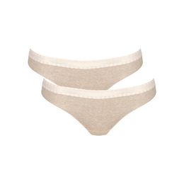 Sloggi Damen Sloggi Brasilslip &raquo;GO Ribbed&laquo; 2er Pack, Feinripp, Stretch-Spitze, bequem, weich, elastisch grau L