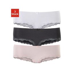 Lascana Damen Lascana Panty 3er-Pack, aus elastischer Baumwolle mit zarter Spitze bunt 32/34