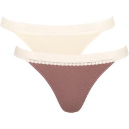Sloggi Damen Sloggi Tanga &raquo;GO Ribbed&laquo; 2er Pack, weiche, Baumwollmischung, Spitzenbesatz, bequem braun L
