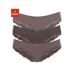 Lascana Damen Lascana Slip 3er-Pack, aus elastischer Baumwolle mit zarter Spitze grau 32/34