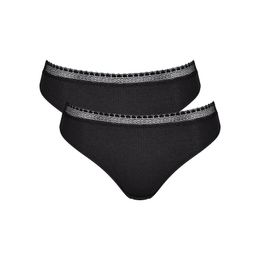 Sloggi Damen Sloggi Tai-Slip &raquo;GO Ribbed&laquo; 2er Pack, Feinripp, Baumwollmix, Stretch-Spitze, bequem, elastisch, weich schwarz XL