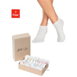 Lascana Damen Lascana Sneakersocken Box, Box, 7 Stk. tlg. mit kleiner Stickerei wei&szlig; 35-38
