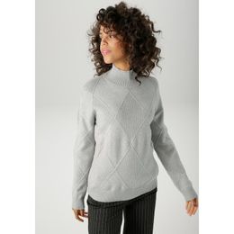 Aniston Casual Damen Aniston CASUAL Strickpullover im trendigen Rauten-Muster grau 46