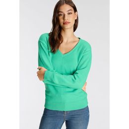 Tamaris Damen V-Ausschnitt-Pullover mit Frontbiese gr&uuml;n 32/34