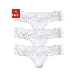 Vivance Damen String 3er-Pack, aus elastischer Baumwolle mit floraler Spitze wei&szlig; 32/34