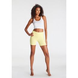 Lascana Damen Lascana Shorts mit breitem B&uuml;ndchen und Logodruck, Loungewear gelb 32/34, N-Gr