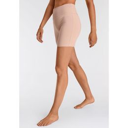 Lascana Damen Lascana Shorts mit breitem B&uuml;ndchen und Logodruck beige 32/34, N-Gr