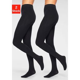 Lavana Damen Thermostrumpfhose Packung, 2 Stk. tlg. mit angerauter Innenseite schwarz S (36/38)