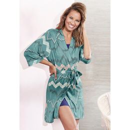 Lascana Damen Lascana Kimono mit grafischem Zick-Zack Muster blau 32/34