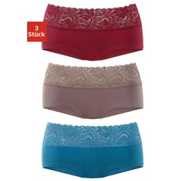 Vivance Damen Panty 3er-Pack, aus elastischer Baumwolle mit floraler Spitze bunt 32/34