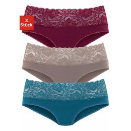 Vivance Damen Slip 3er-Pack, aus elastischer Baumwolle mit floraler Spitze bunt 32/34