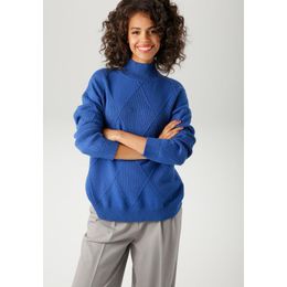 Aniston Casual Damen Aniston CASUAL Strickpullover im trendigen Rauten-Muster blau 36