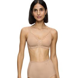 Triumph Damen B&uuml;gelloser BH &raquo;Modern Lace+Cotton&laquo; Spitzeneins&auml;tze, starker Halt ohne B&uuml;gel, atmungsaktiv, leicht beige 85, Cup E