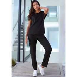 French Connection Damen T-Shirt aus Veloursleder-Imitat mit kleiner Stickerei, Loungewear schwarz 32/34