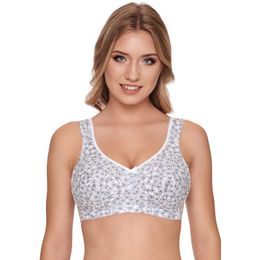 SuSa Damen B&uuml;gelloser BH &raquo;Prints&laquo; breite Entlastungstr&auml;ger, florales Muster, gen&auml;hte Cups, elastisch grau 80, Cup E