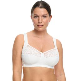SuSa Damen B&uuml;gelloser BH &raquo;Classic&laquo; 1 Spitze, gen&auml;hte Cups, Jacquard-Muster, elastisch, Komforttr&auml;ger wei&szlig; 85, Cup F