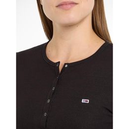 Tommy Jeans Damen Langarmshirt &raquo;TJW CRP HENLEY TOP LS&laquo; in modischer Cropped Form schwarz XL (42)