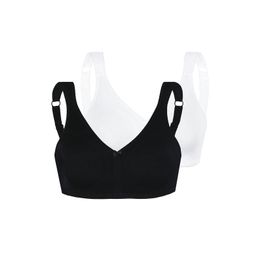 Sassa Mode Sassa Damen Sport-BH 2er Pack, Funktioneller Soft-BH ohne B&uuml;gel schwarz-wei&szlig; 100, Cup D