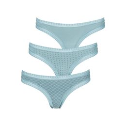 Lascana Damen Lascana String 3er-Pack, aus elastischer Baumwolle mit weicher Spitze gr&uuml;n 32/34