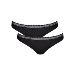 Sloggi Damen Sloggi Brasilslip &raquo;GO Ribbed&laquo; 2er Pack, Feinripp, Stretch-Spitze, bequem, weich, elastisch schwarz XS