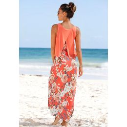 s.Oliver Damen s.Oliver Maxikleid im Lagen-Look mit Blumenprint, Sommerkleid, Strandkleid orange 34, N-Gr