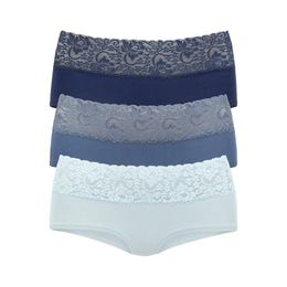 Vivance Damen Panty 3er-Pack, aus elastischer Baumwolle mit floraler Spitze blau 32/34